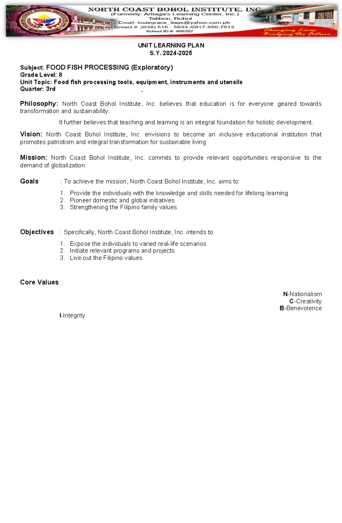 TLE 8 - 3rd Learning Plan: Food Fish Processing Techniques and Skills ...