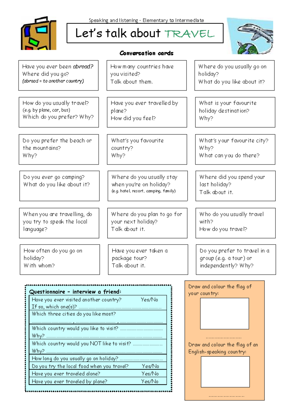 ENG 101: Speaking & Listening - Travel Conversation Cards - Studocu