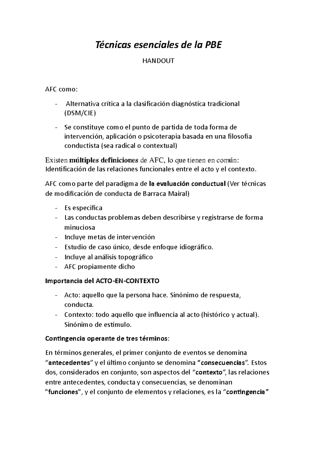 Handout ETCI - Técnicas Esenciales de la PBE y AFC - Studocu
