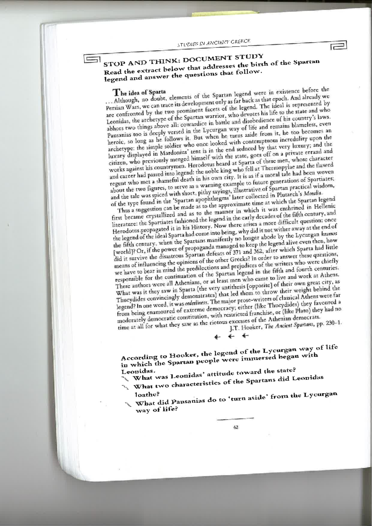 Year 12 Ancient Greece: The Spartan Legend Document Study - Studocu