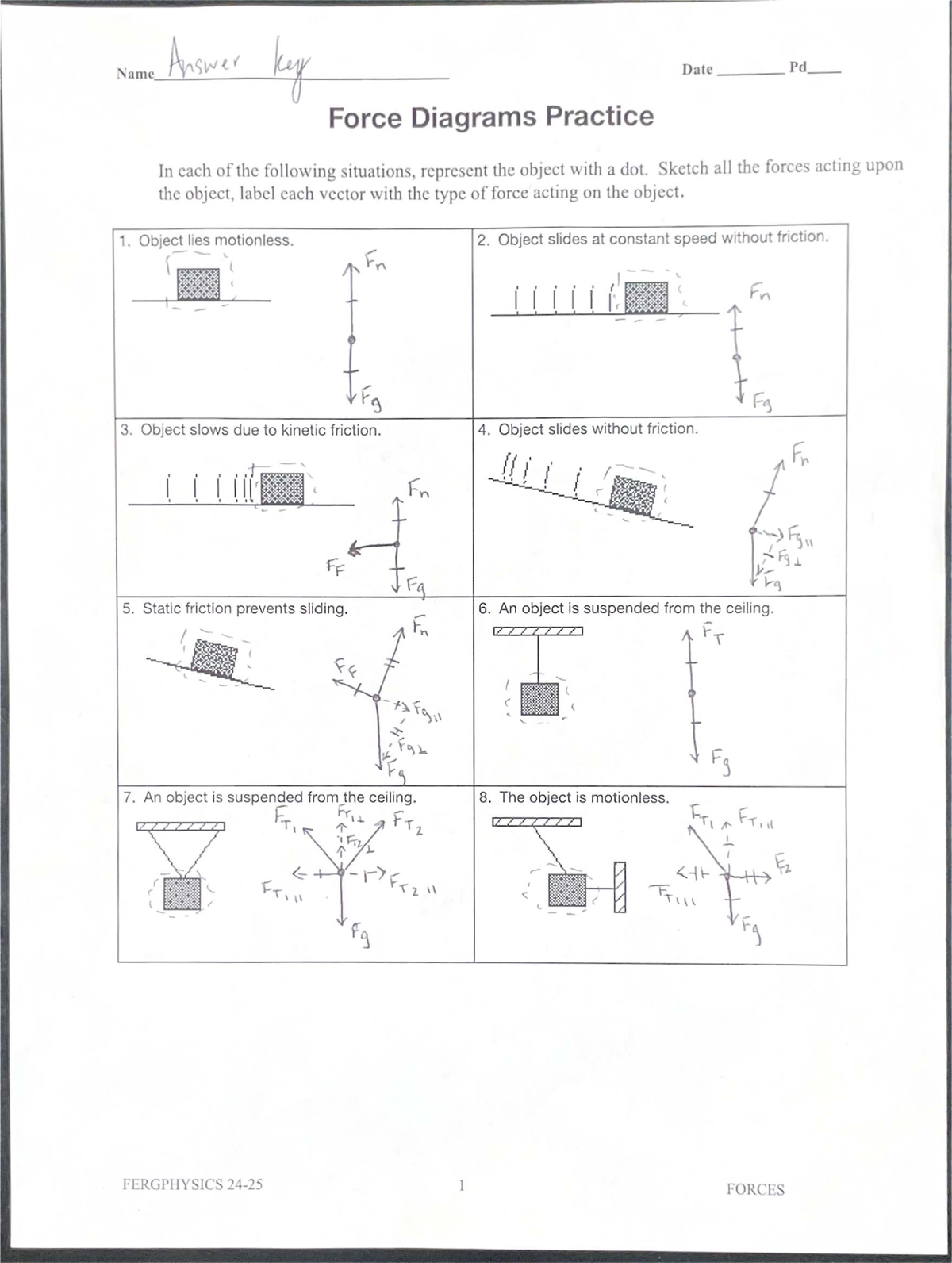 Force Diagrams Practice Answer Key - Physics 1 - Studocu