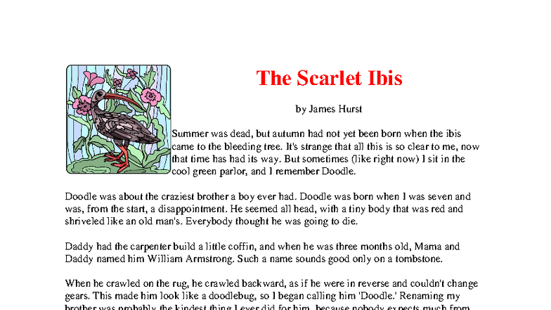 The Scarlet Ibis - Analysis and Themes in Hurst's Story - Studocu