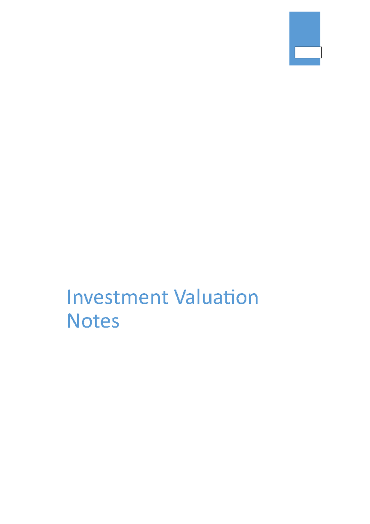 Investment Valuation Notes - Investment Valuation Notes Week 1 How the ...