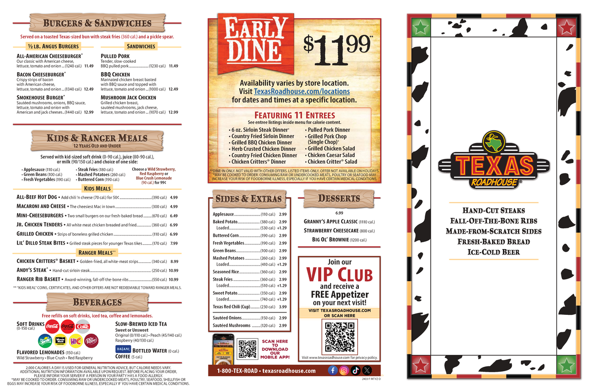 Texas Roadhouse Menu: Entrees, Appetizers, and Sides - Served on a ...