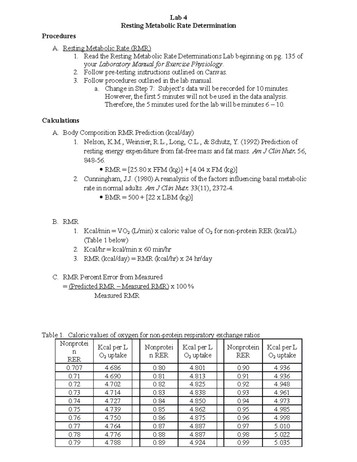 Lab 4 - RMR: Resting Metabolic Rate Evaluation & Analysis Report - Studocu
