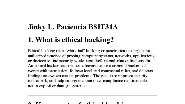 Netsec - FVDFVSRTBTY Ethical Hacking Overview and Key Aspects - Studocu