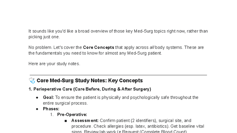 Nursing Core Study Notes: Key Concepts for Patient Care - Studocu
