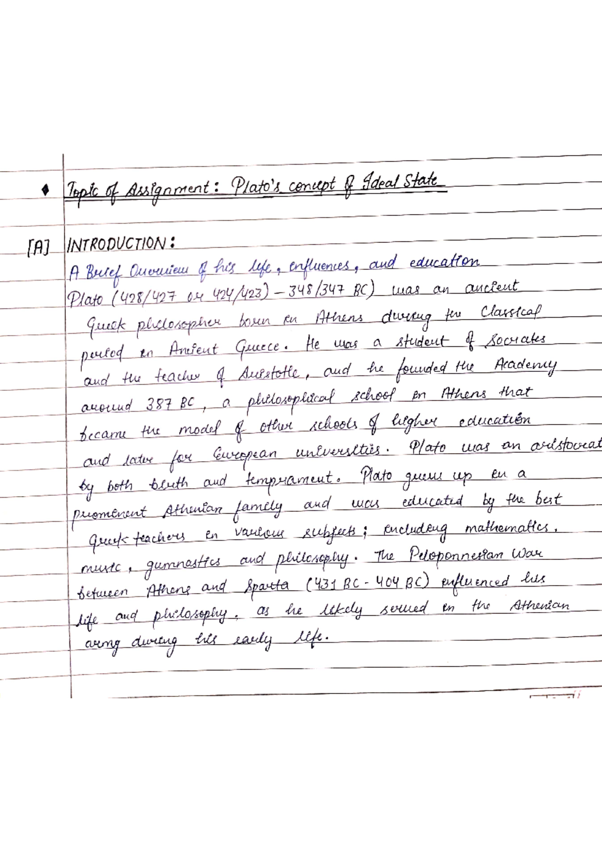 Plato's ideal state - Topic of Assignment: concept of Ideal State ...