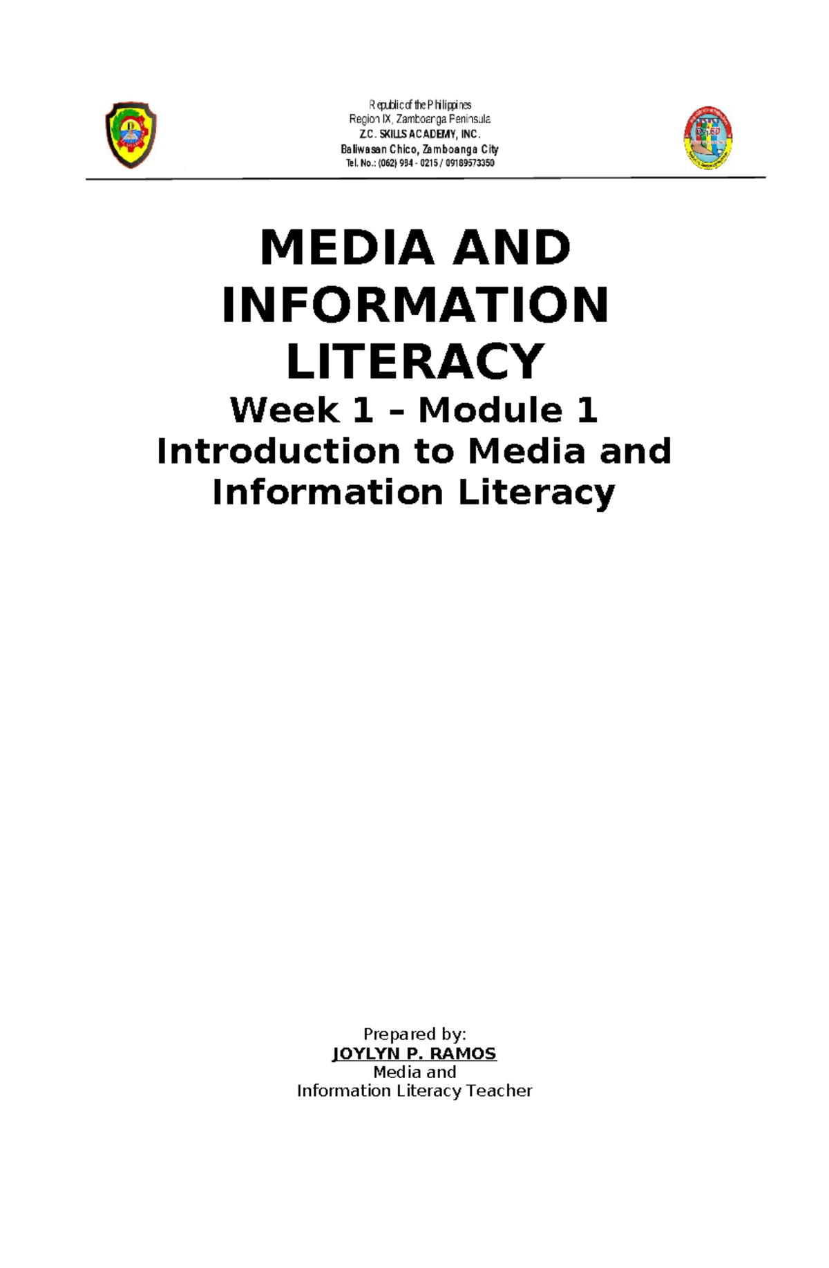 MIL W1 M1: Intro to Media & Information Literacy Module - Studocu