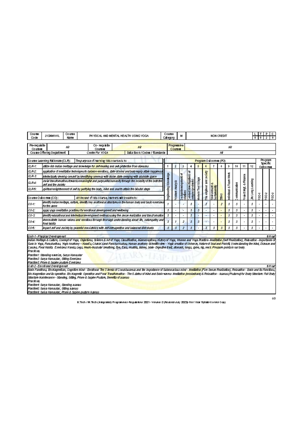 1st Year Course Overview: Yoga, NSS, and NCC Programs - Studocu
