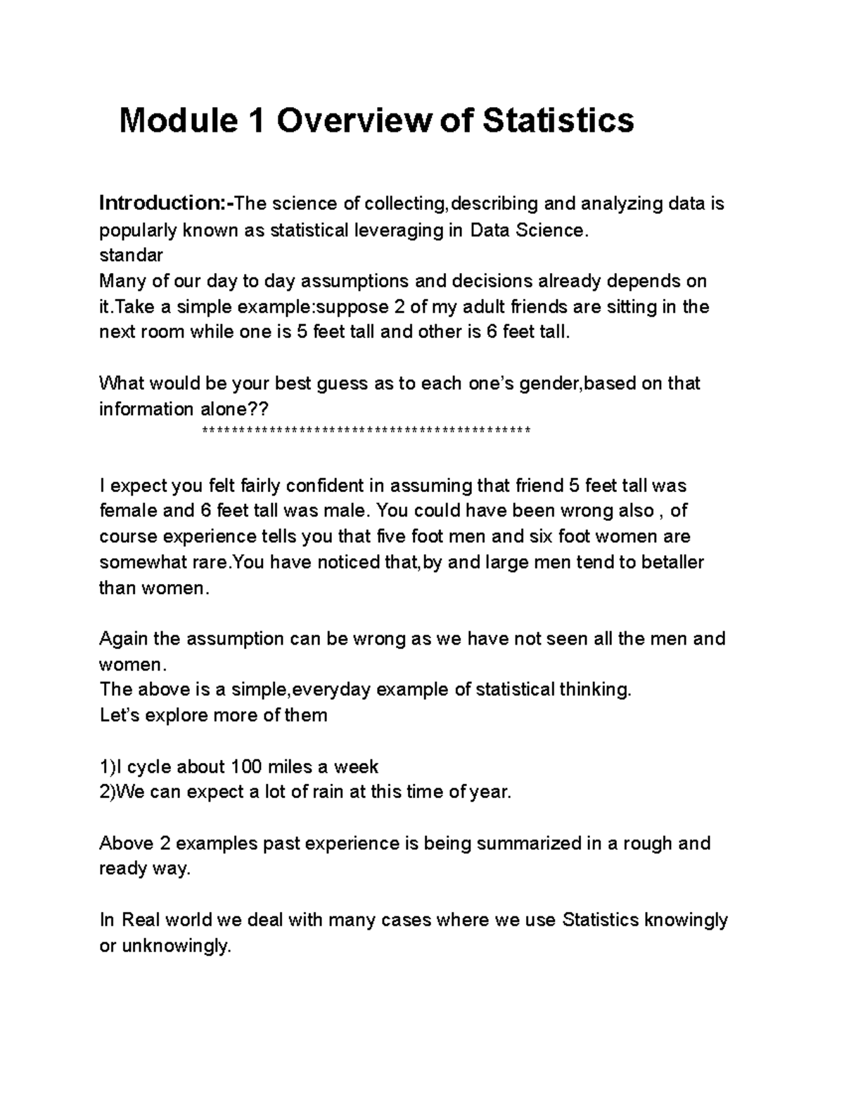Statistics For Data Science - Module 1 Overview of Statistics ...