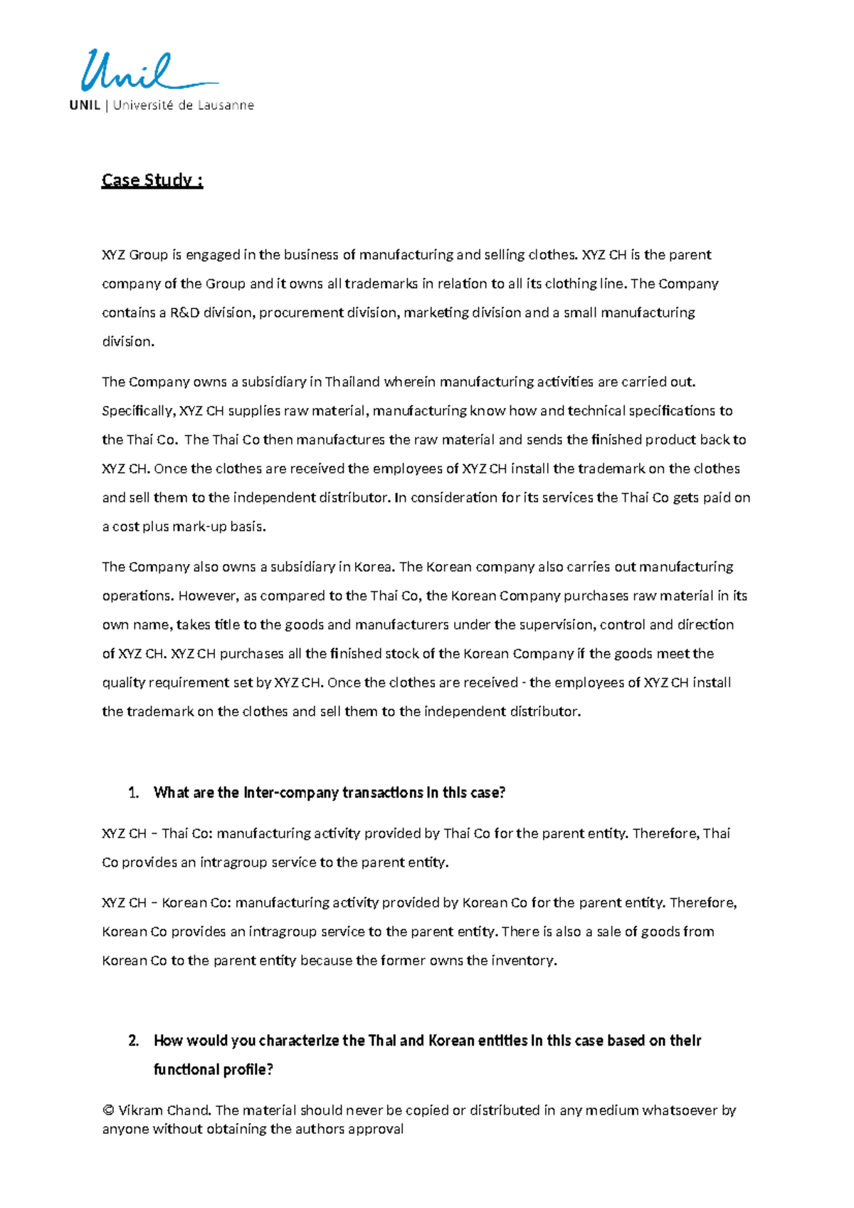 Case Study 1: XYZ Group's Manufacturing Operations and Transactions ...