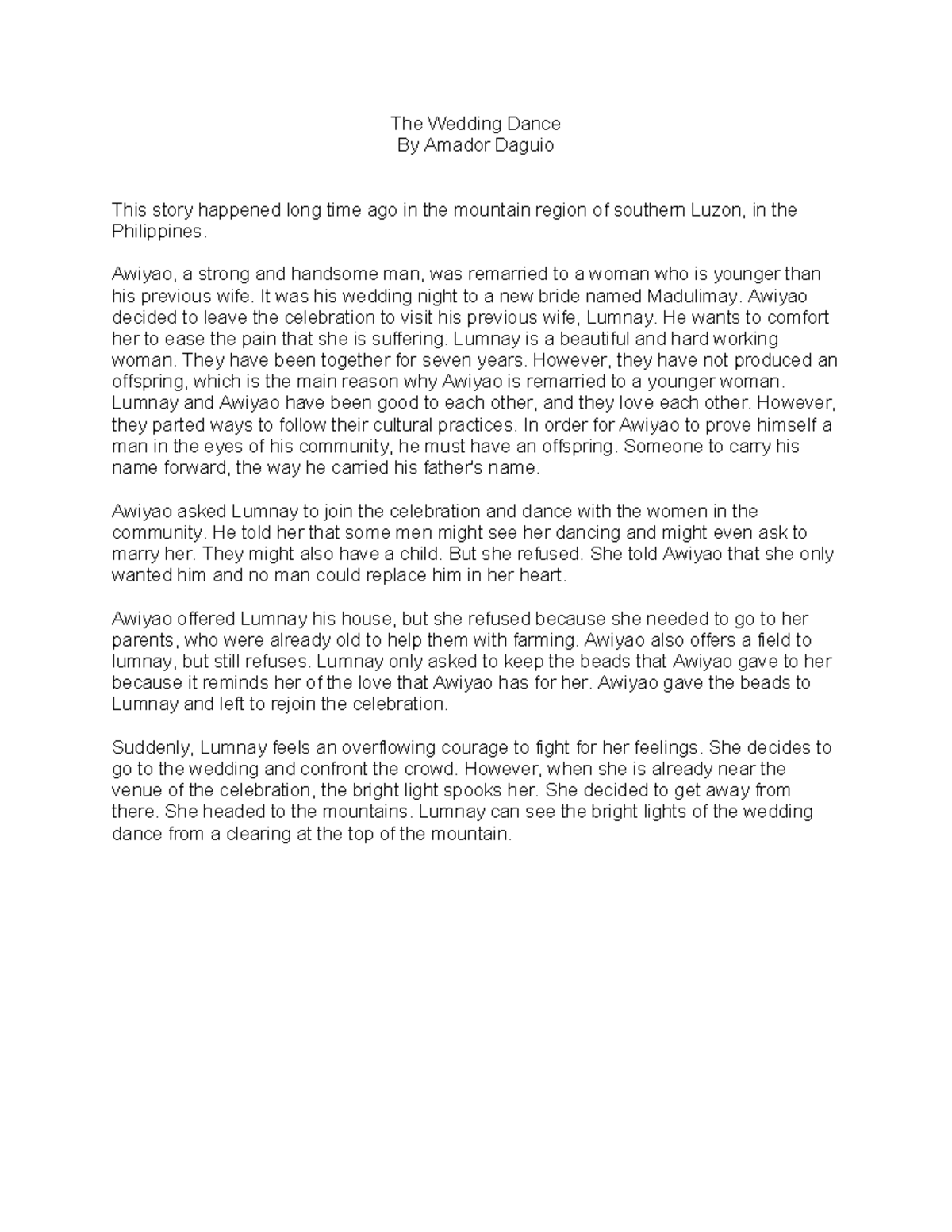 The Wedding Dance Script - The Wedding Dance By Amador Daguio This story happened long time ago ...
