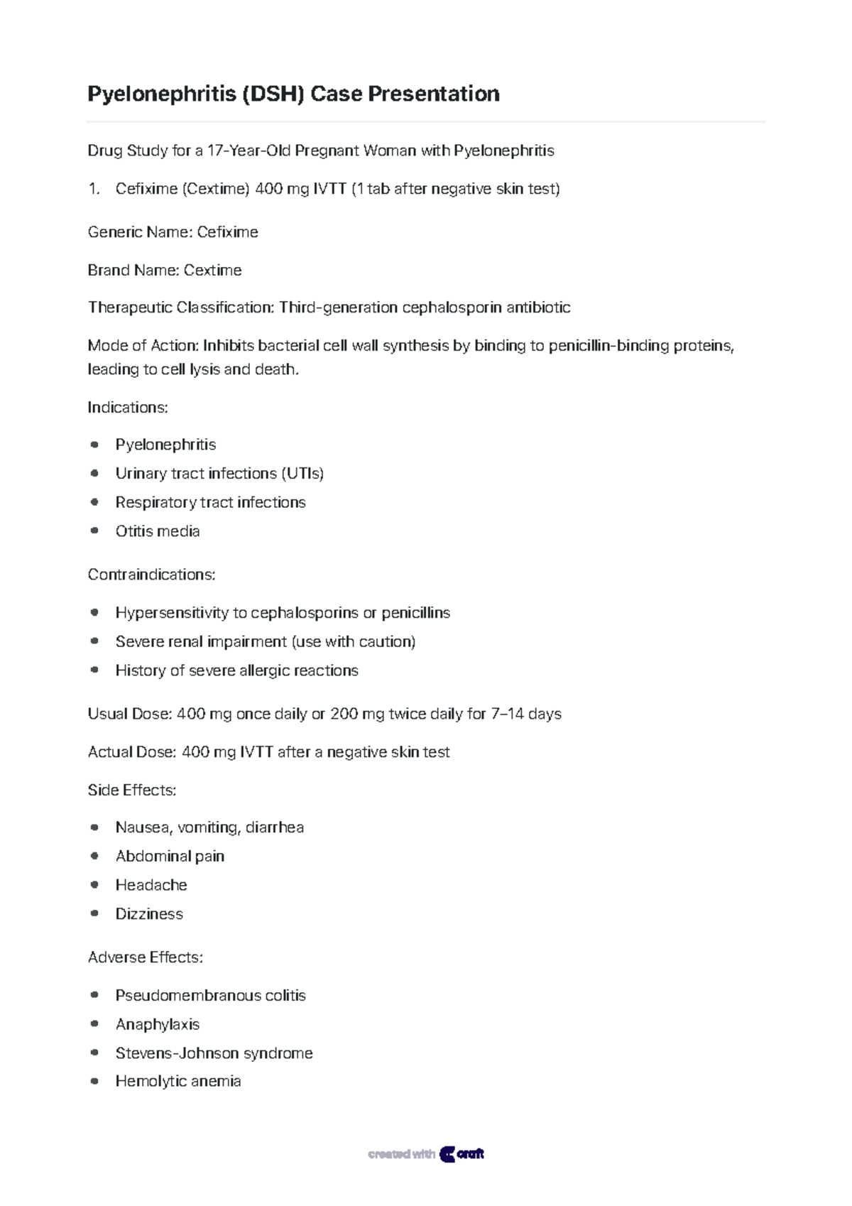 Pyelonephritis (DSH) Case Study: Drug Management in Pregnancy - Studocu