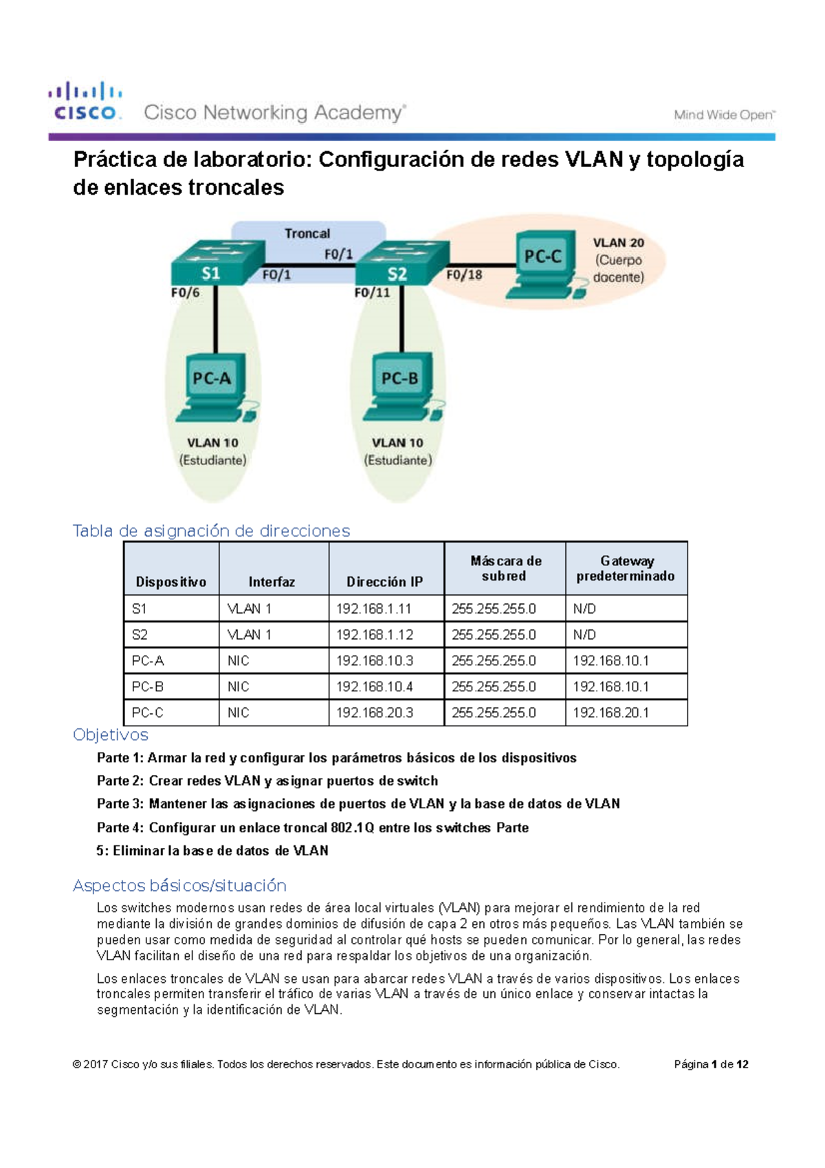 Lab 6.1 - VLAN y Enrutamiento VLAN - Práctica de laboratorio: Configuración de redes VLAN y ...