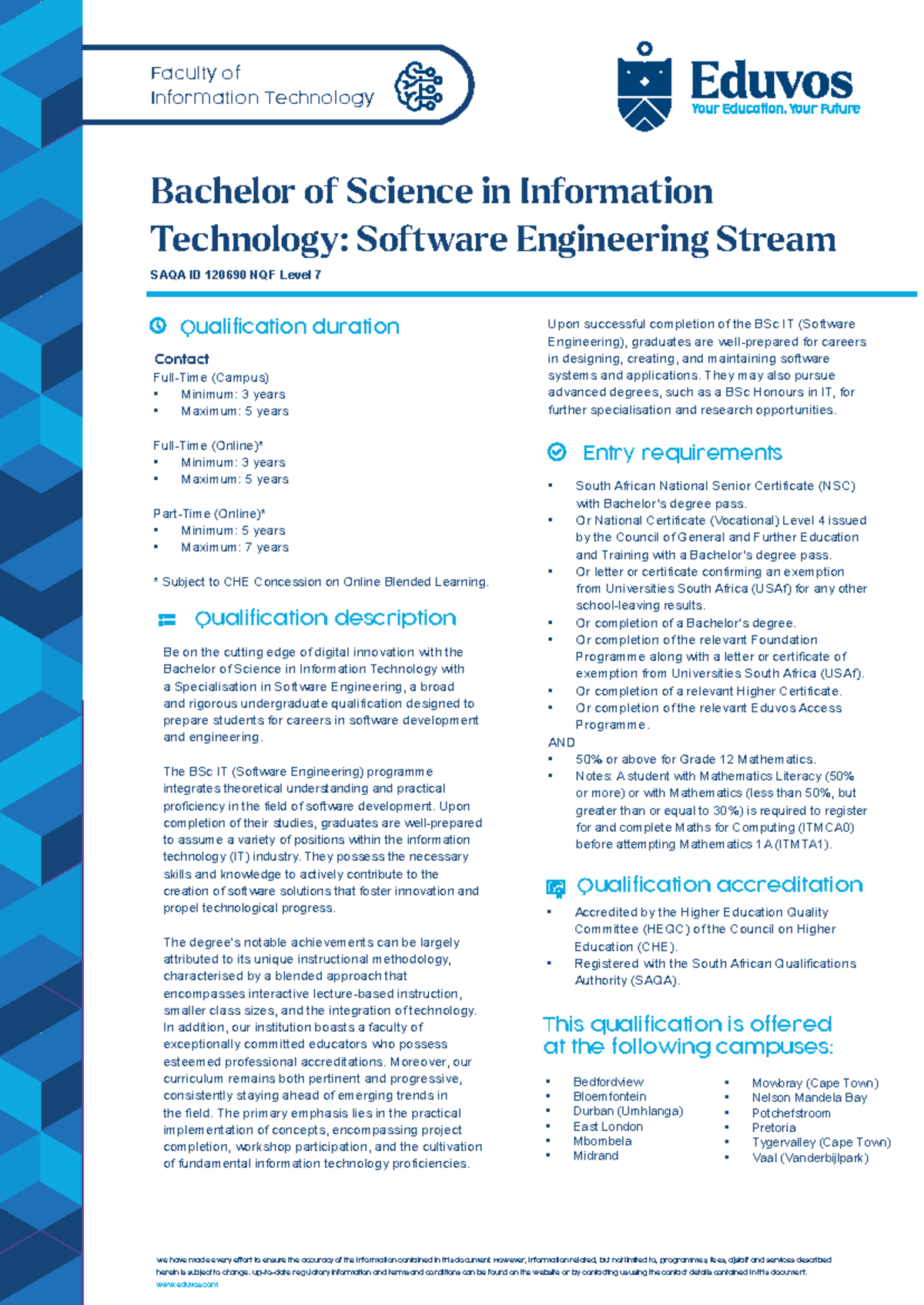 2026 Factsheet: BSc IT (Software Engineering) Stream SAQA ID 120690 - Studocu
