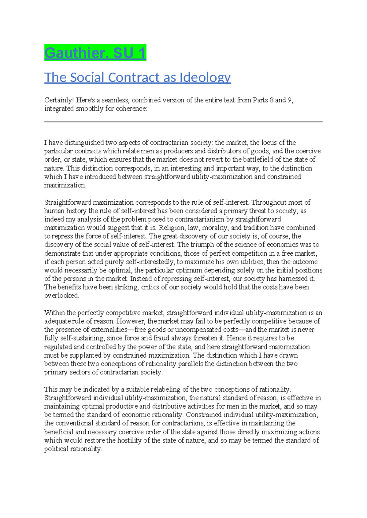 Gauthier - POLI313 Final Exam: The Social Contract as Ideology Analysis ...