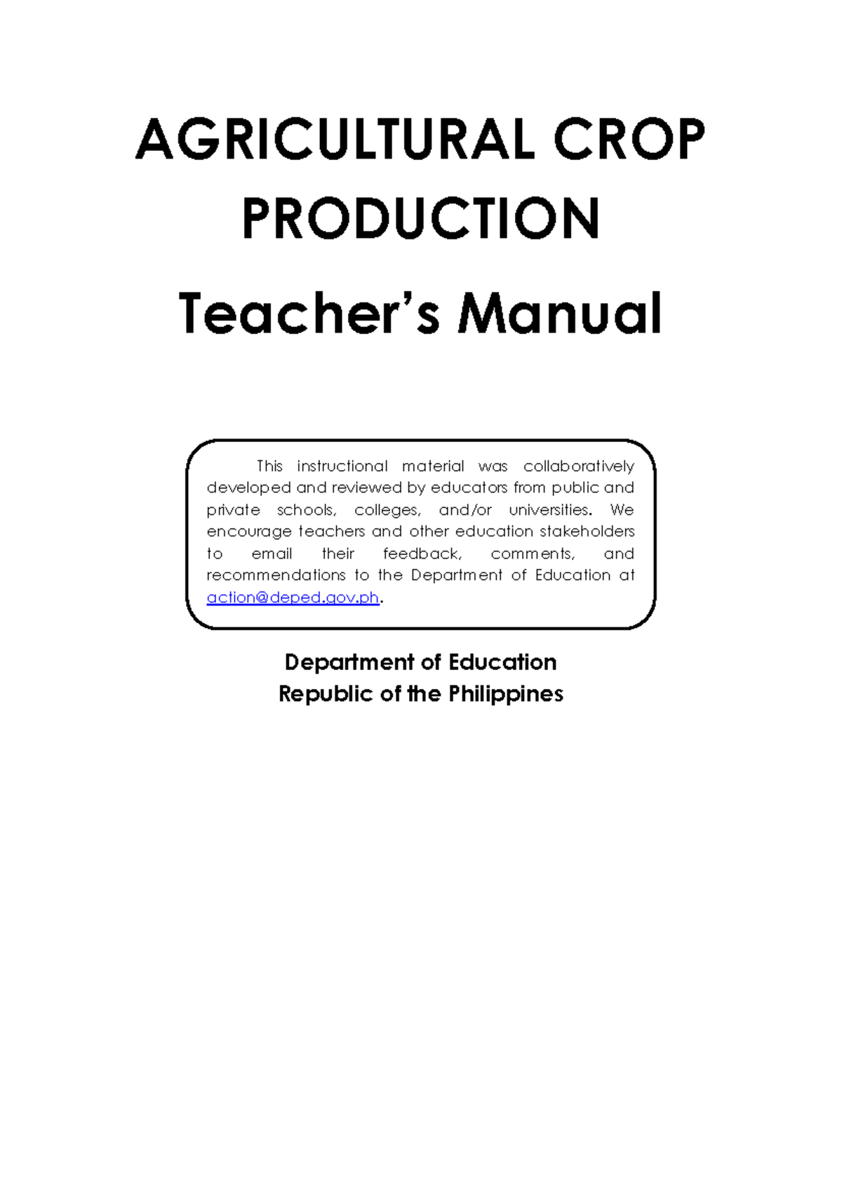 Teacher's Manual for Agricultural Crop Production (Grade 9) Modules 1-4 ...