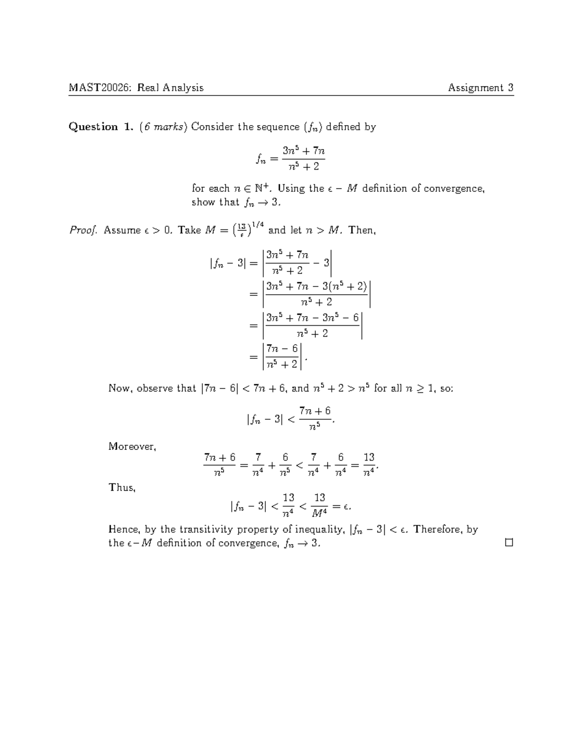 MAST20026: Real Analysis Assignment 2 - Convergence and Divergence Examples - Studocu