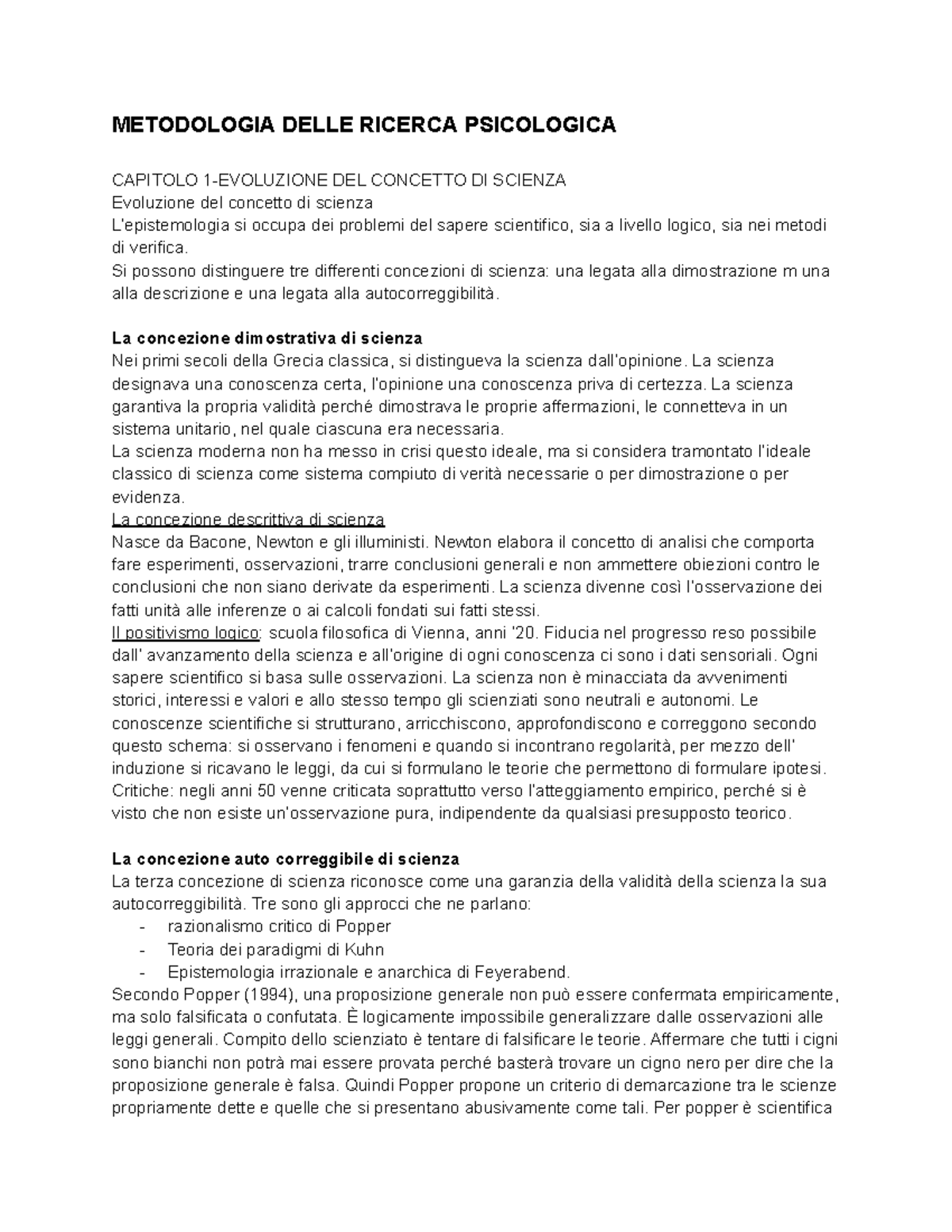 METODOLOGIA DELLA RICERCA PSICOLOGICA: CAPITOLO SULLA SCIENZA - Studocu