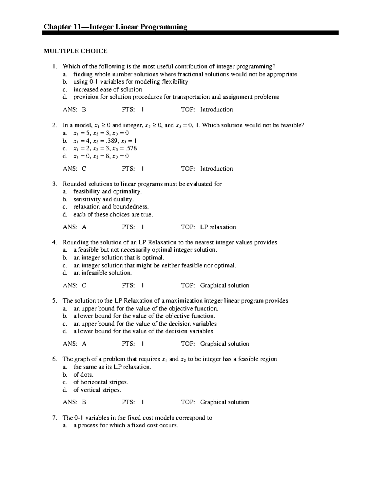 Chapter-11 Integer Linear Programming - Chapter Linear Programming MULTIPLE CHOICE 1. Which of ...
