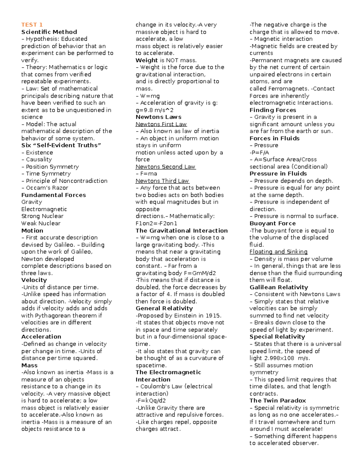 Final Exam - Comprehensive Summary of Survey of Physical Science - Studocu