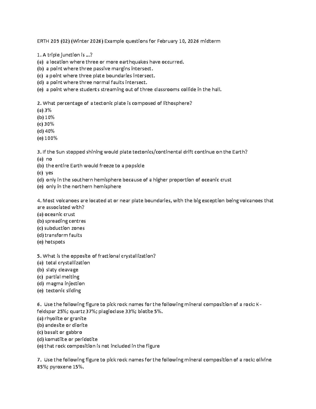 ERTH 209 (02) Winter 2026 Midterm 1 Example Questions - Studocu