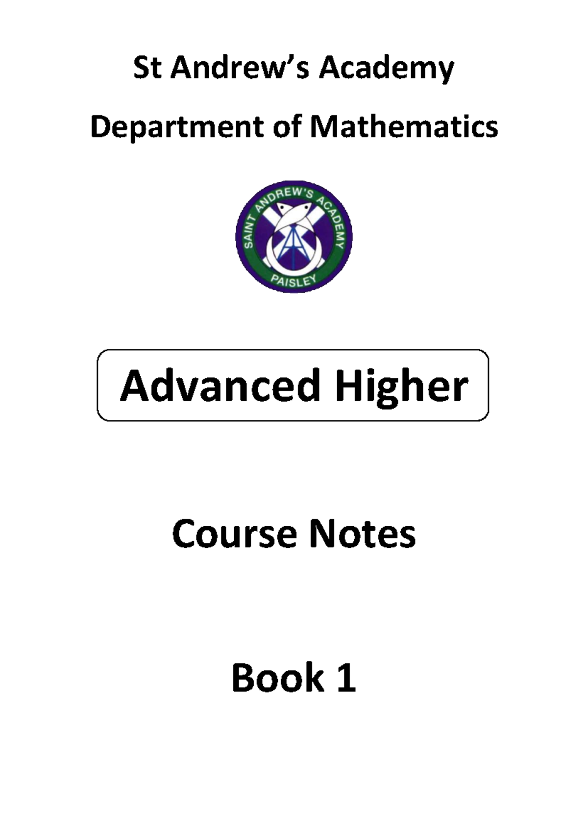 AH Maths Advanced Higher Course Notes: Binomial Theorem & More - Studocu