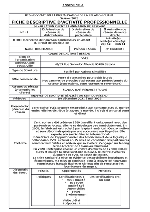 Fiche E4 - Relation Client et Négociation Vente - BTS NDRC 2024 - Studocu
