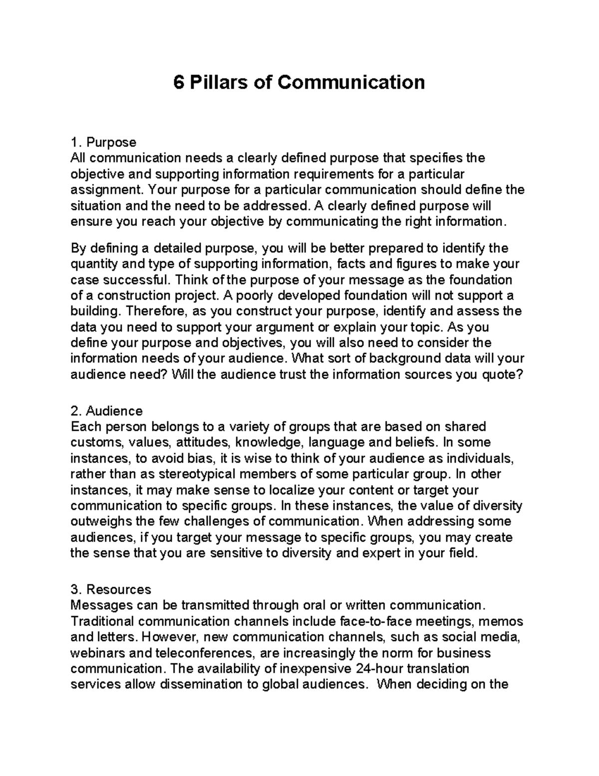 6 Pillars of Communication: Purpose, Audience, and Resources Explained ...