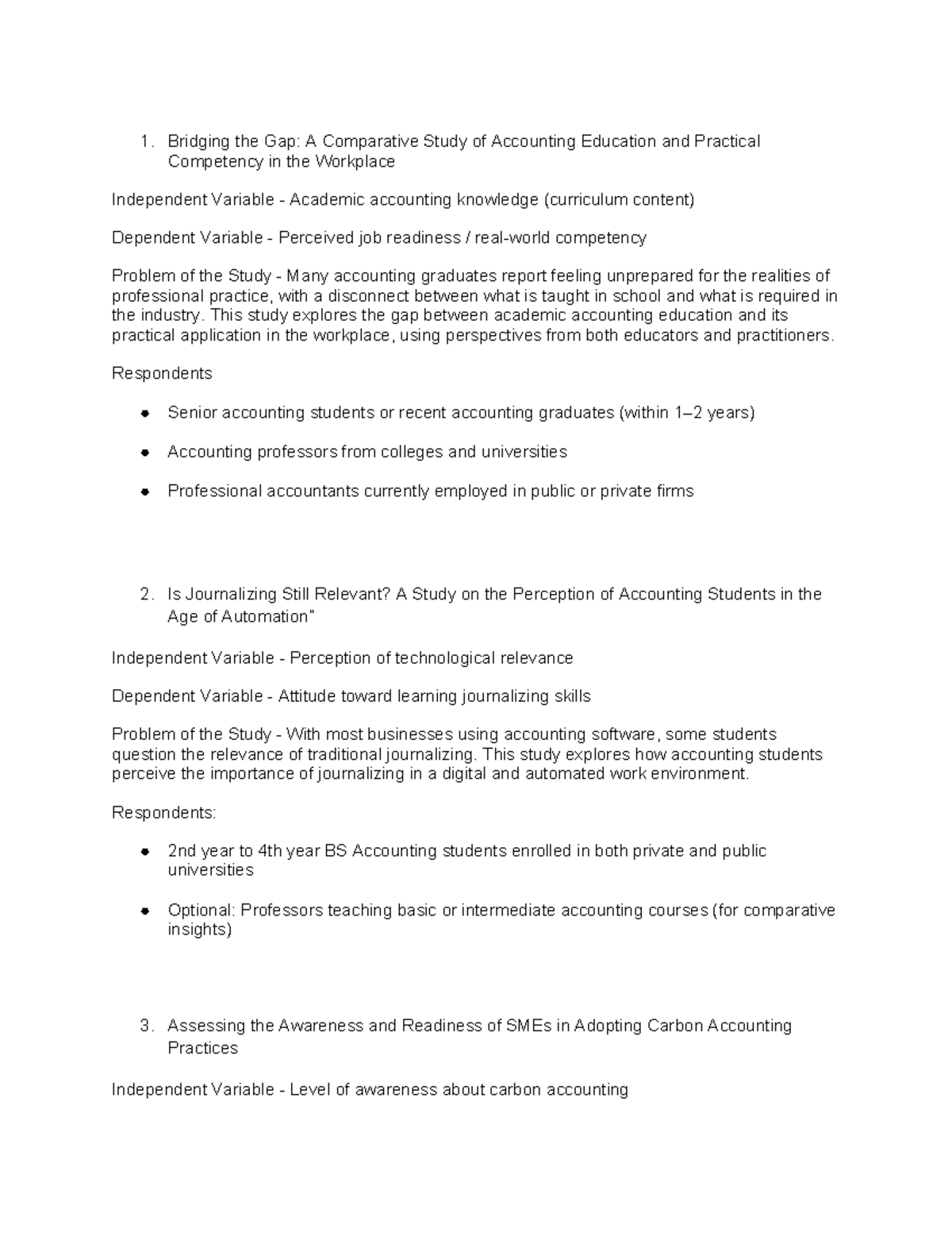 Research Working Titles for ACC 101: Bridging Accounting Education and ...