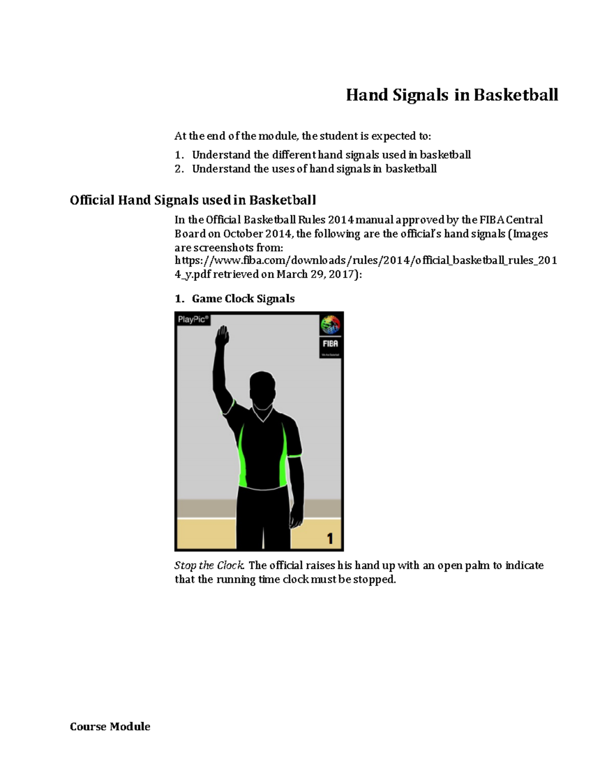 W7-Module Basketball Hand Signals Overview and Functions - Studocu