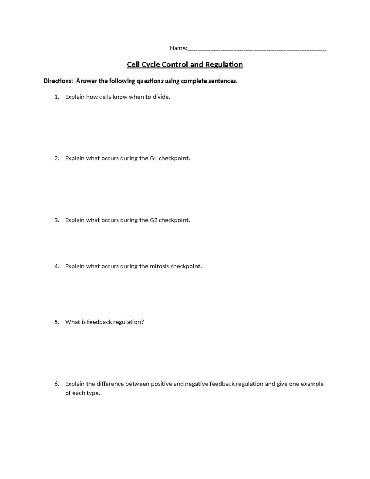 Cell Cycle Control & Regulation: Key Questions & Answers - Studocu
