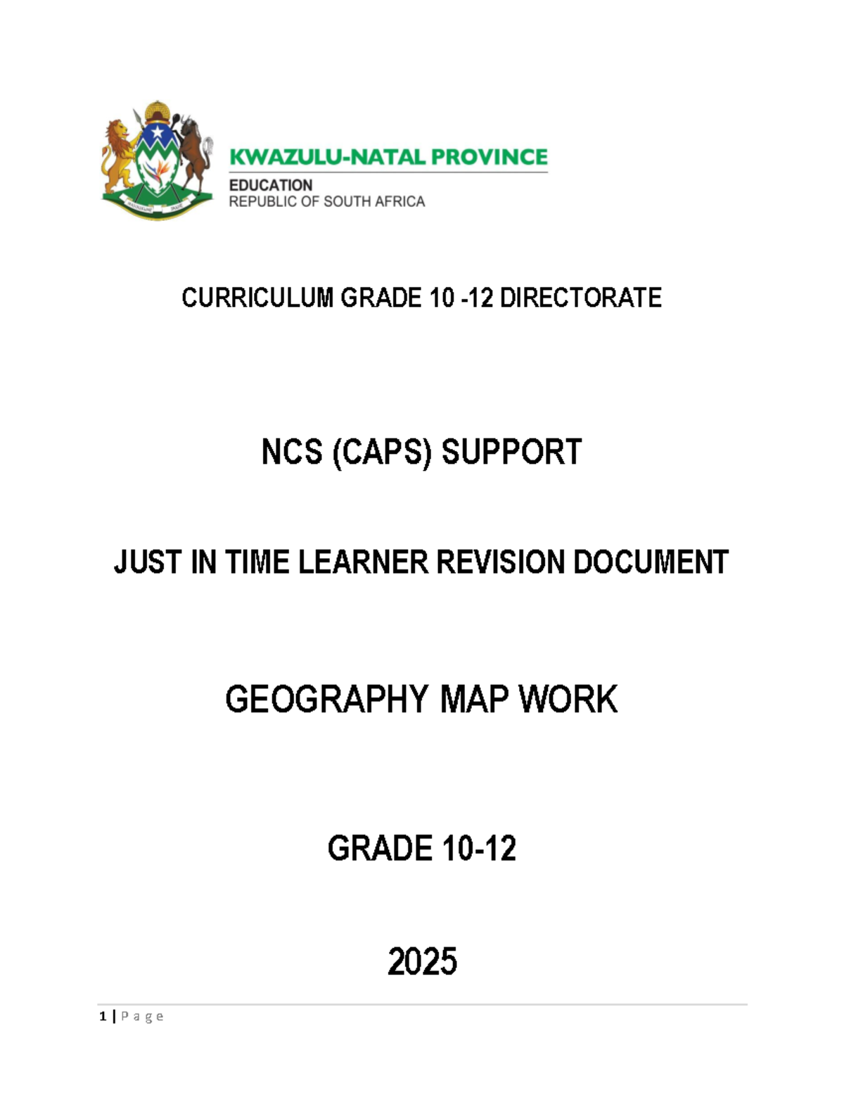 MAP WORK SKILLS: GRADE 10 JIT 2025 - GEOGRAPHY REVISION GUIDE - Studocu