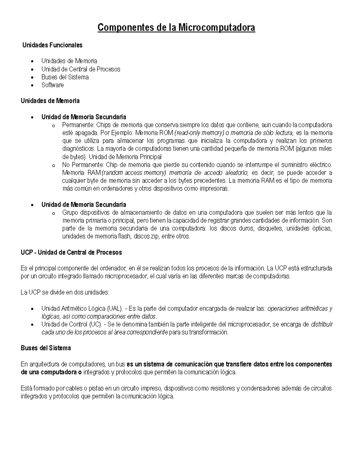 Componentes de la Microcomputadora: Unidades Funcionales y Buses del ...