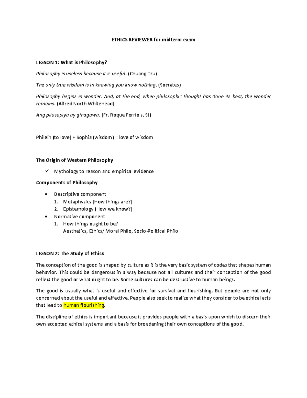 Ethics Midterm Exam Reviewer: Key Concepts and Insights - Studocu