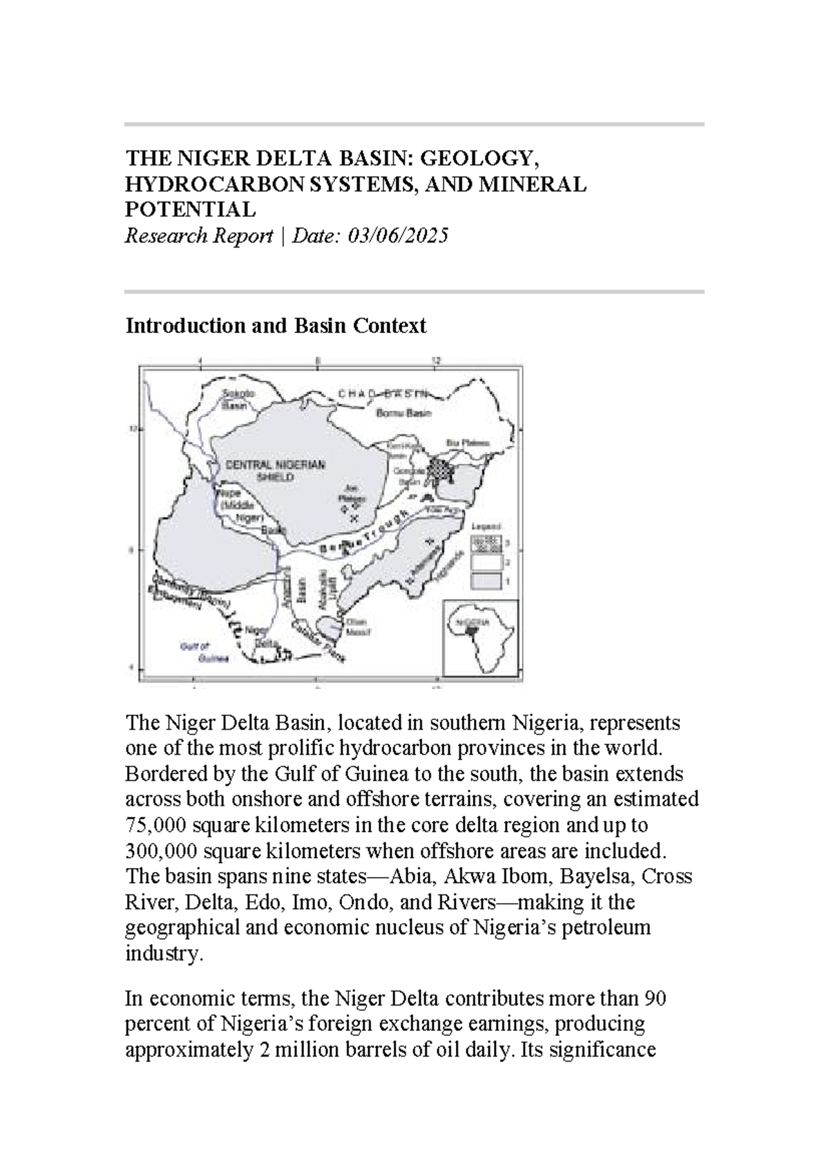 PEE221: Niger Delta Basin - Geology, Hydrocarbons & Minerals Report ...