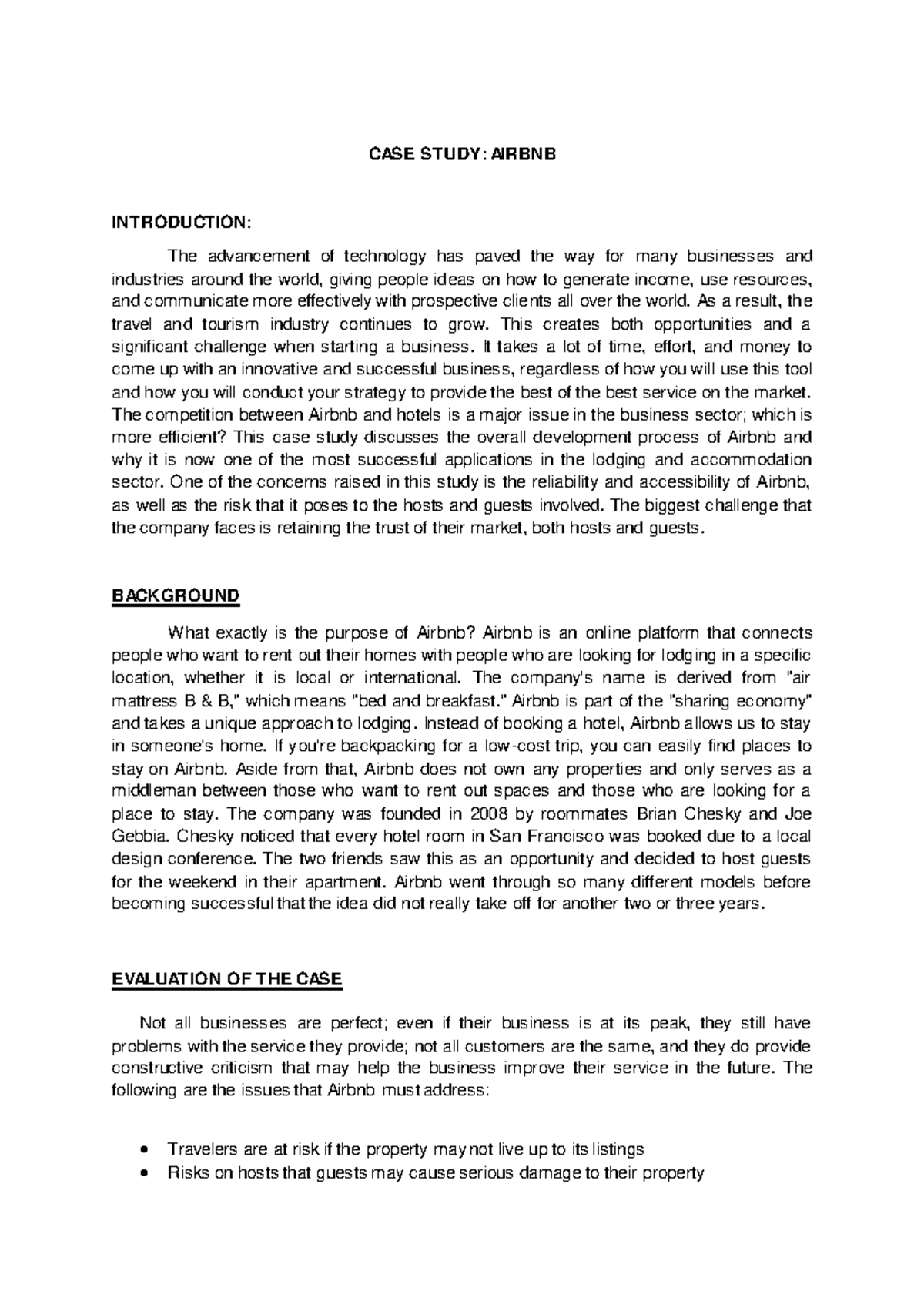 CASE STUDY - ANALYSIS OF AIRBNB'S BUSINESS MODEL AND CHALLENGES - Studocu