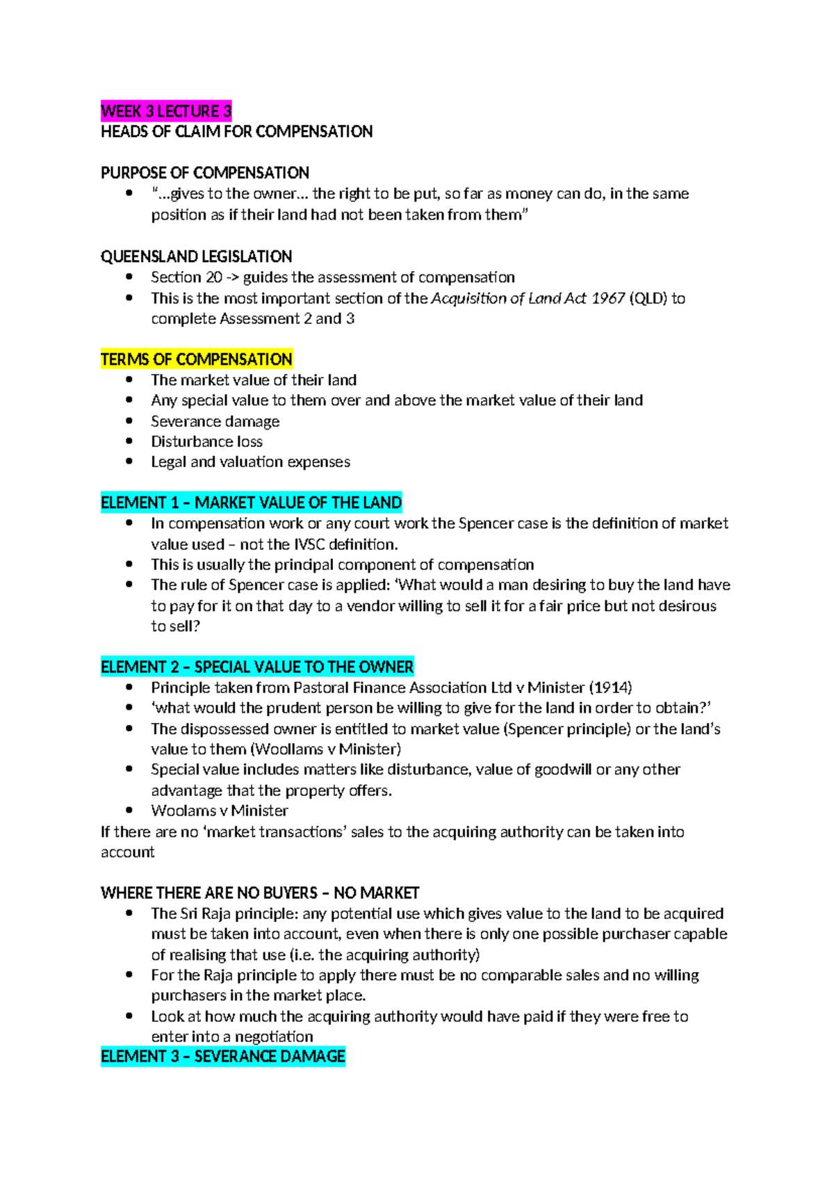 USB345 Week 3 Lecture 3: Heads of Claim for Compensation Analysis - Studocu