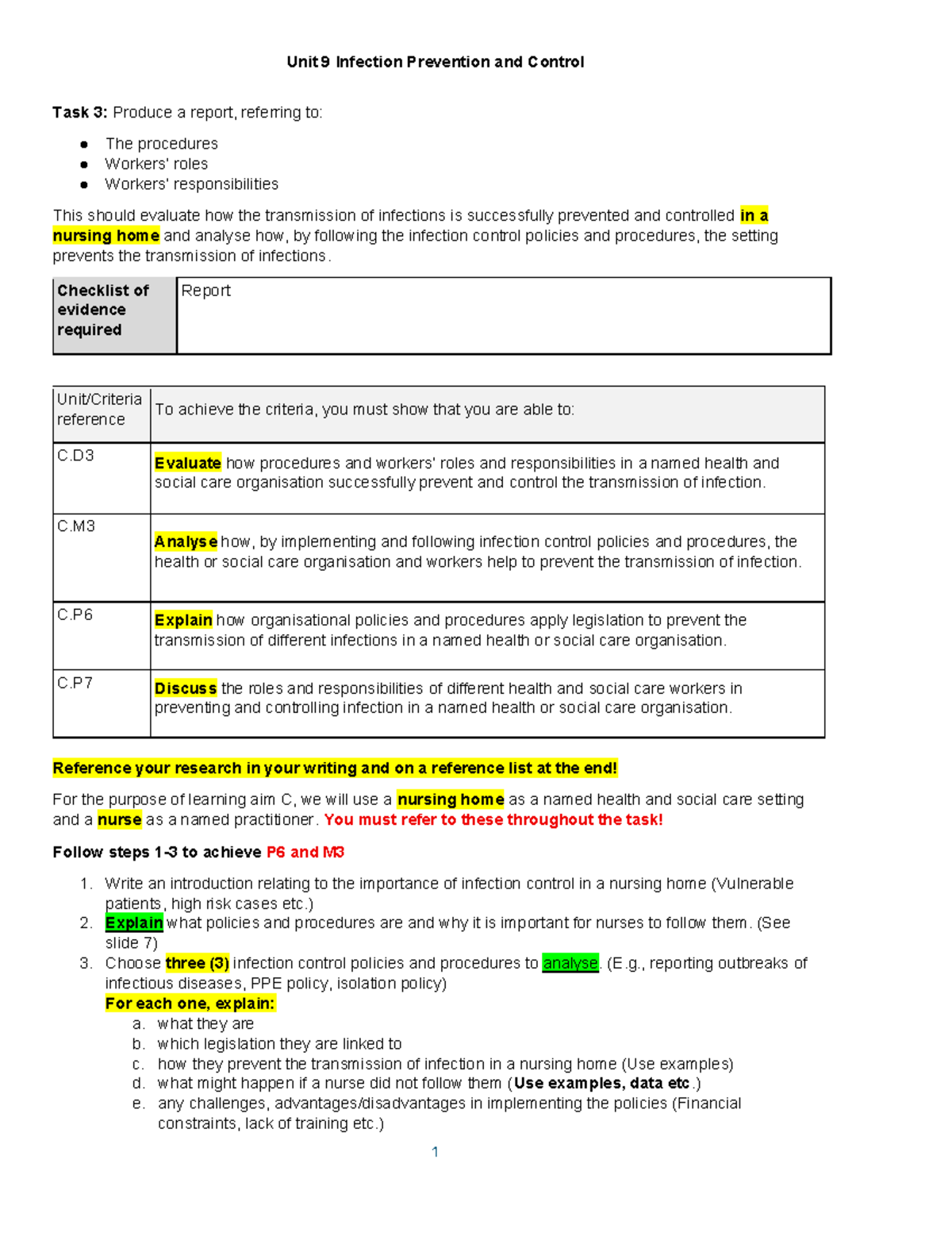 Unit 9 Infection Prevention & Control Report: Roles & Procedures ...