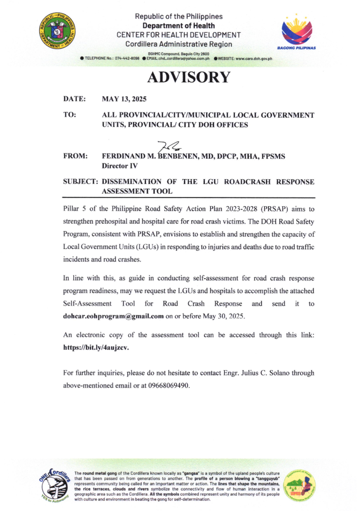 Advisory on LGU Road Crash Response Assessment Tool - May 2025 - Studocu