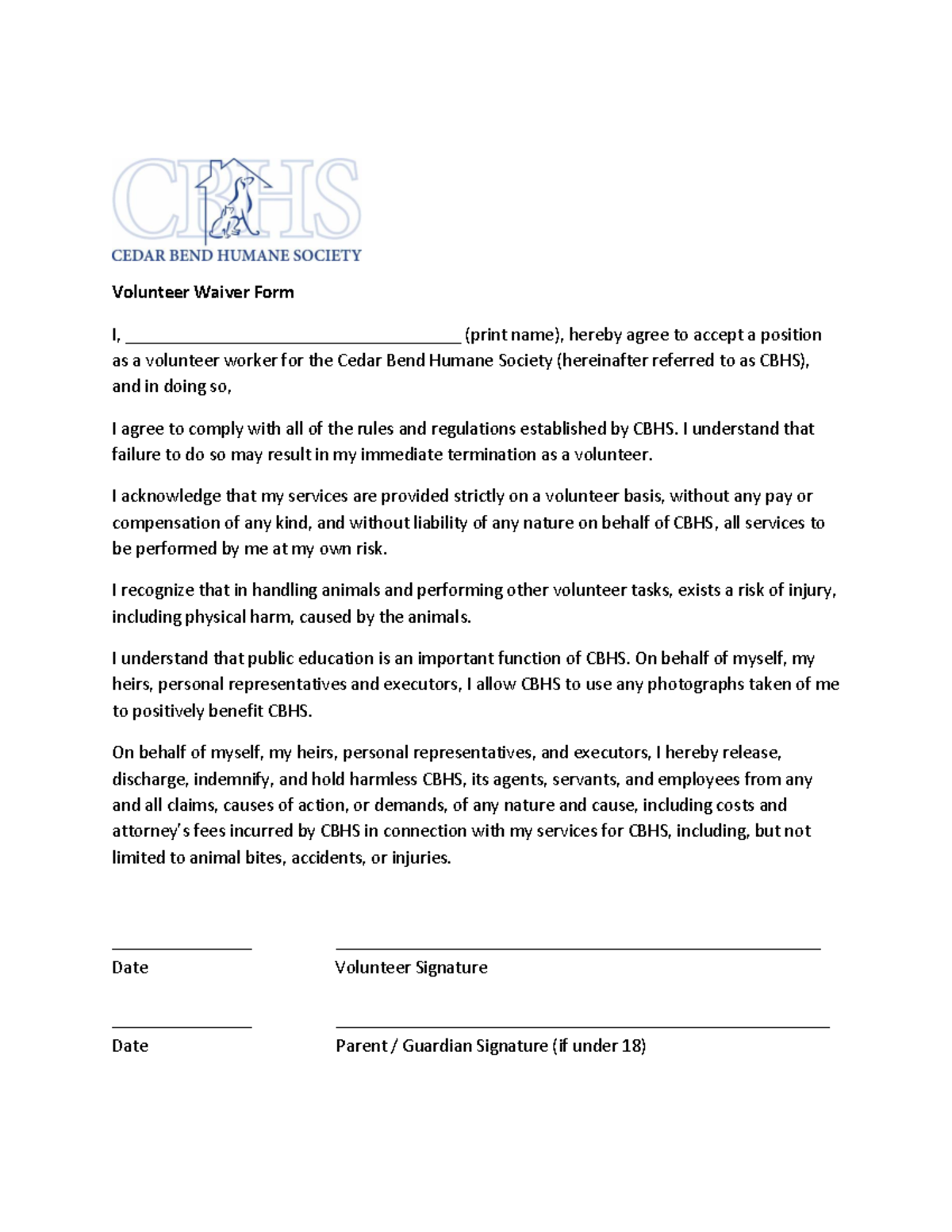 Volunteer-waiver - Chen notes - Volunteer Waiver Form I