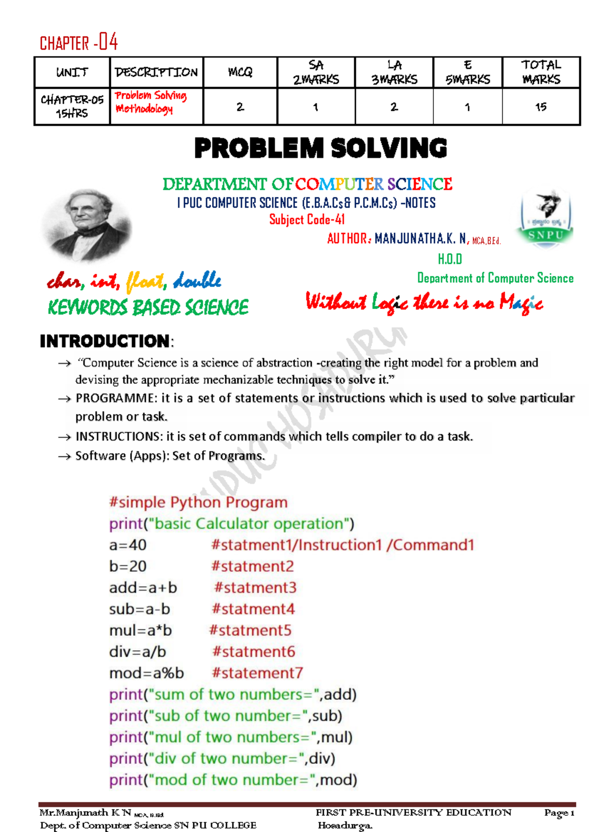 CHAPTER 4: Problem Solving Methodology - MCQs, SA, LA, E (CS I PUC) - Studocu