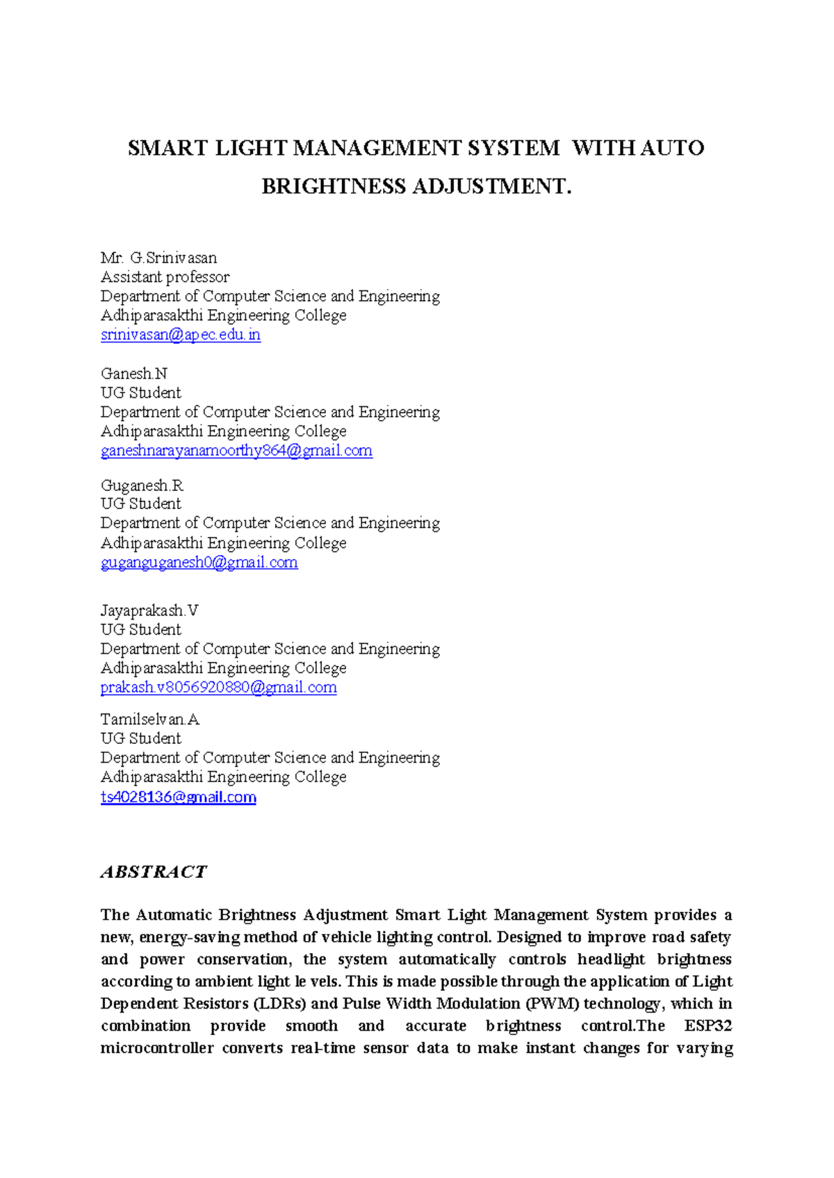SMART LIGHT MANAGEMENT SYSTEM WITH AUTO BRIGHTNESS ADJUSTMENT (CSE ...