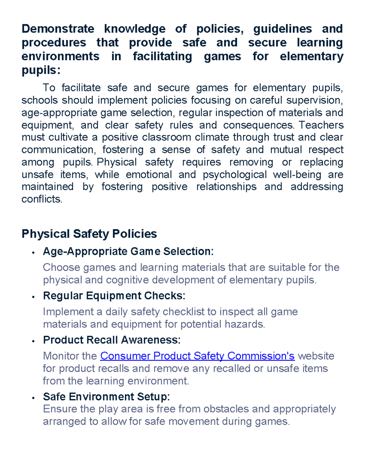 Safe Learning Environments for Games: Policies & Guidelines (EDU 101 ...