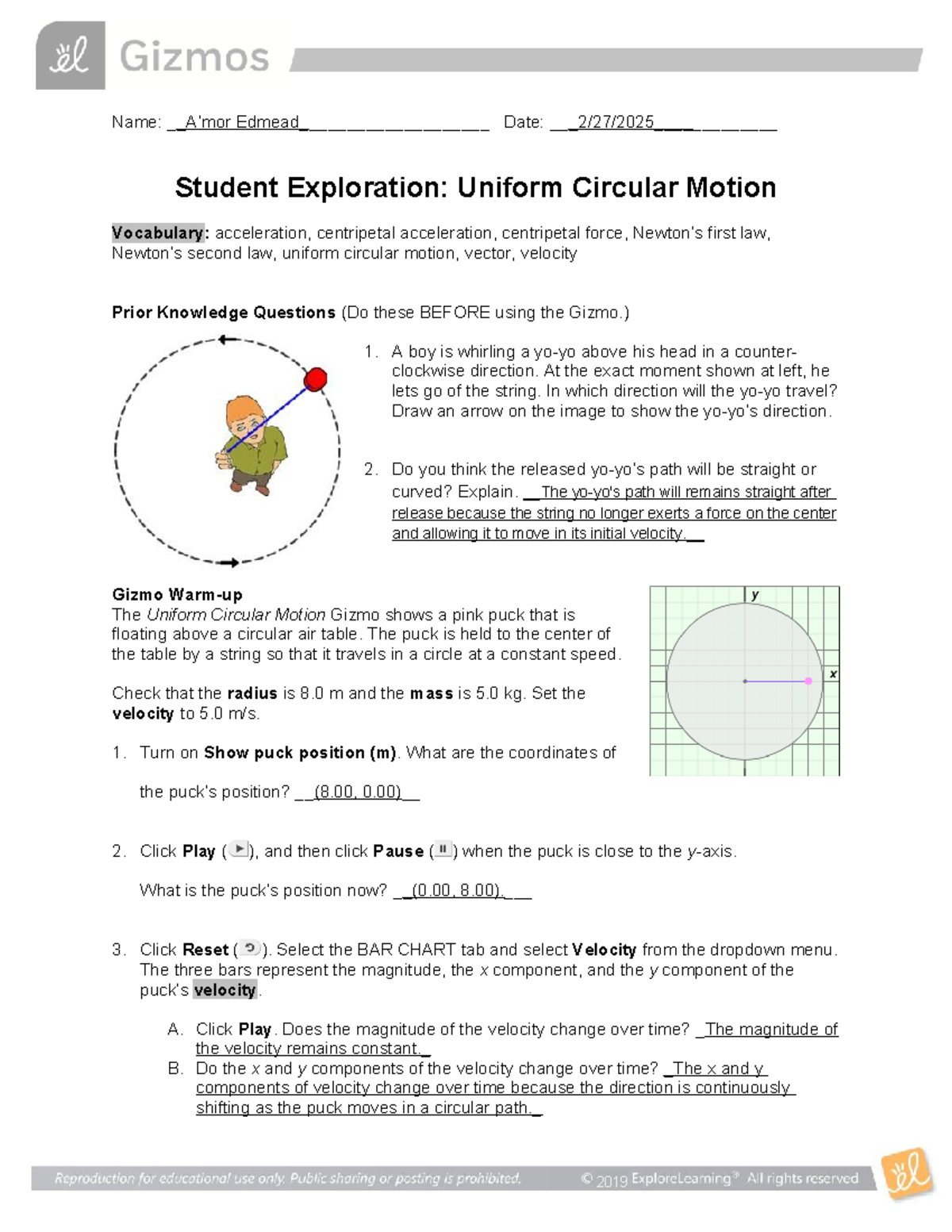 Uniform Circular Motion Student Exploration (SE) Notes - Studocu