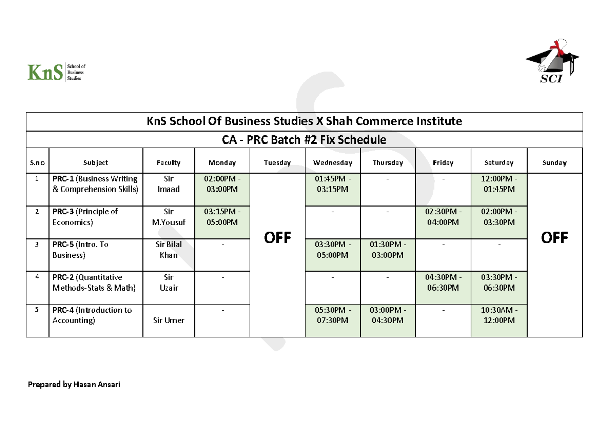 CA PRC Shah Commerce Timetable Updated - KnS School Of Business Studies ...