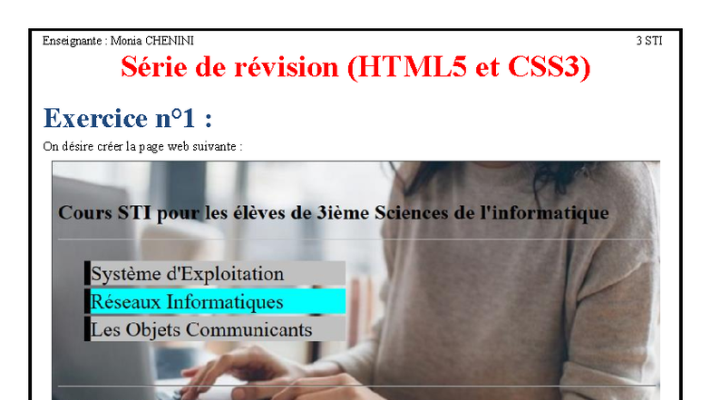 Série de révision 3 STI : Exercice HTML5 et CSS3 - Studocu