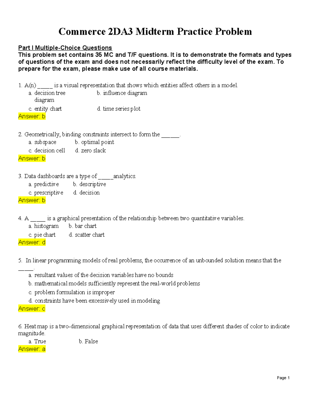 Commerce 2DA3 Midterm Practice Problems & Solutions 2025 - Studocu