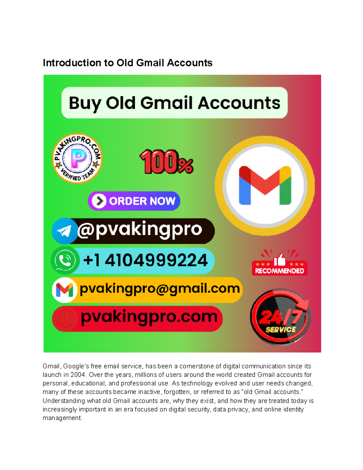 Introduction to Old Gmail Accounts: Understanding Their Impact in 2026 ...